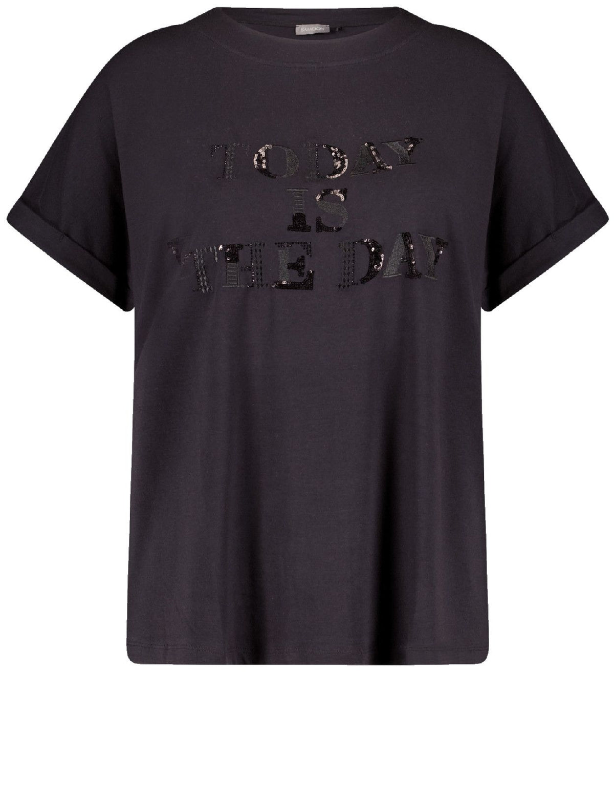 Samoon Beaded "Today is the Day" T-shirt in Black | Fashion for Full ...